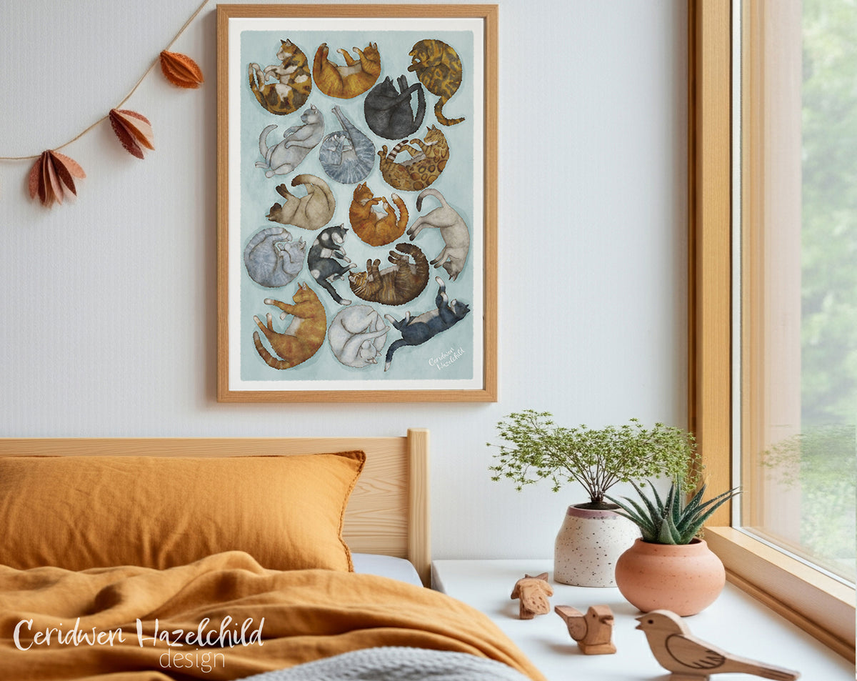 Sleepy Cats Art Print | Cat Illustration Wall Art for Animal Lovers ...